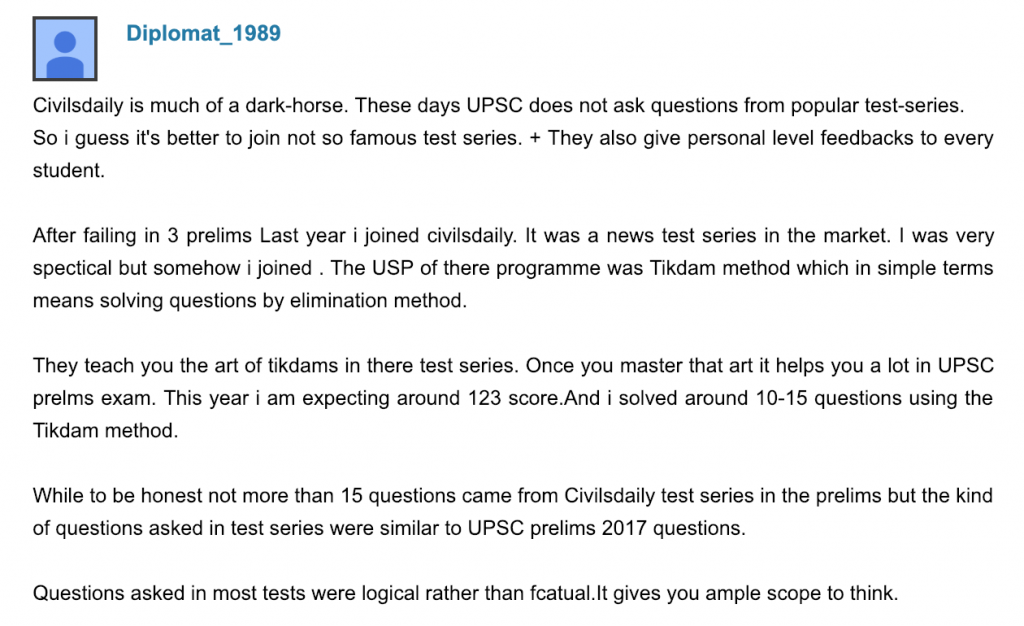 Topper and Student Testimonials on Prime Test Series - Civilsdaily