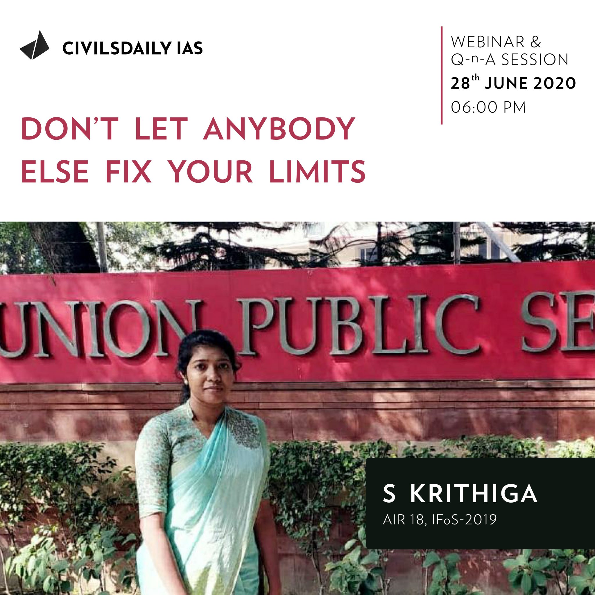 "Don't let anybody else fix your limits - S Krithiga, IFoS" | Register ...