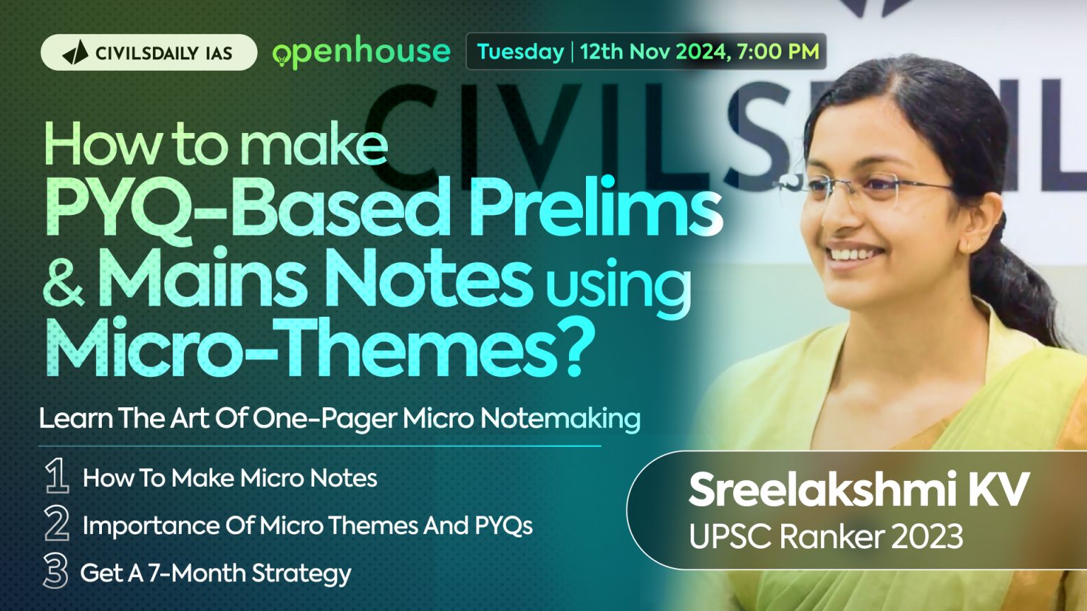 [UPSC Webinar] By Sreelakshmi KV, UPSC Ranker 2023 | How to Make PYQ-Based Prelims and Mains ...